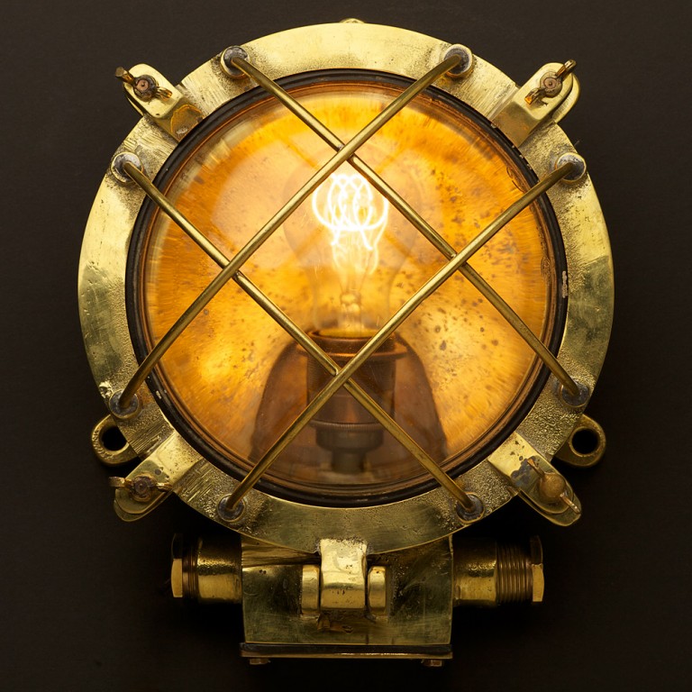 Brass Round Diagonal Cage Bulkhead Ship Light