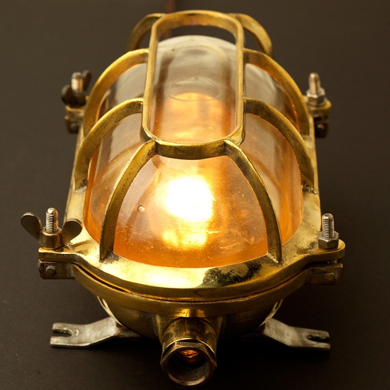 Brass Oval Caged Bulkhead Ship Light