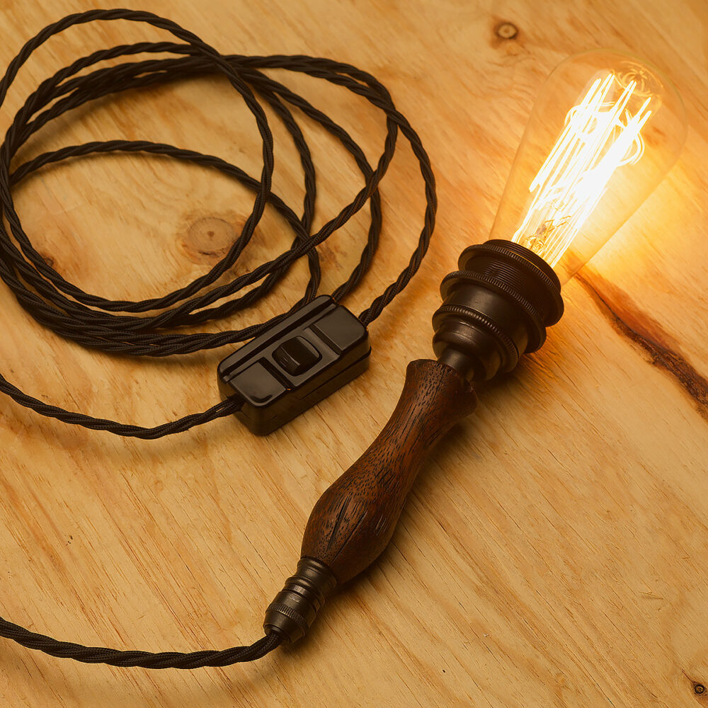 Bronze Wooden Handle Trouble Light - Edison Light Globes Pty Ltd
