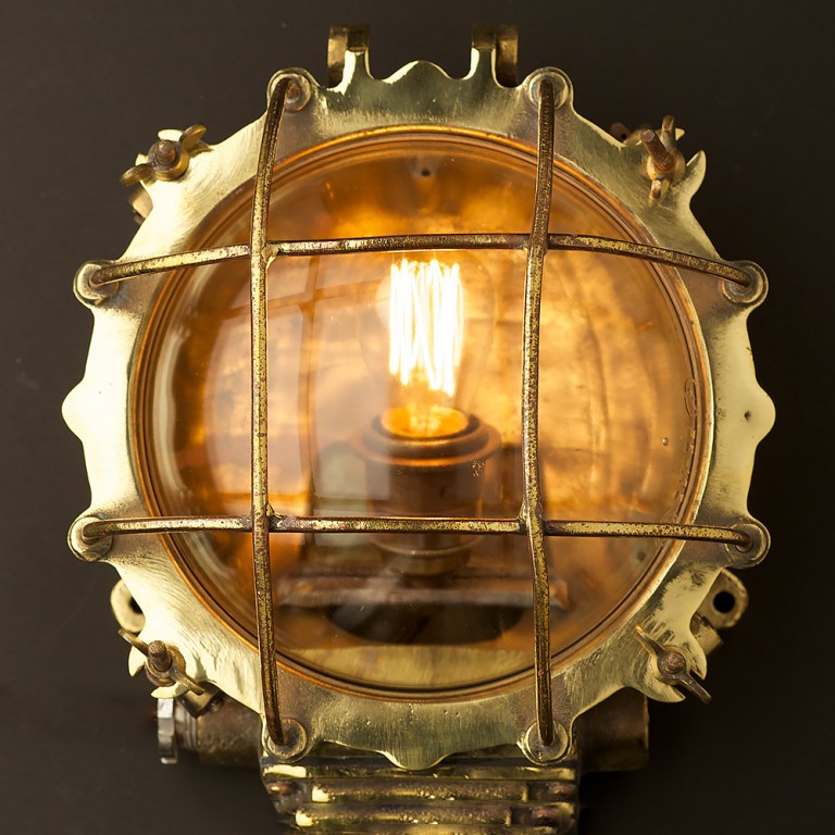 Brass Round Horizontal Cage Bulkhead Ship Light