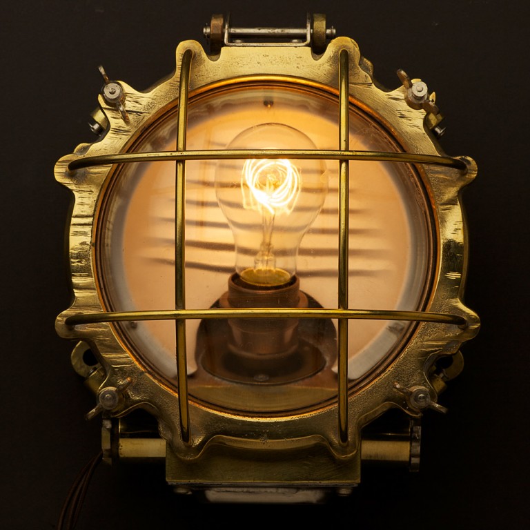 Brass Round Horizontal Cage Bulkhead Ship Light