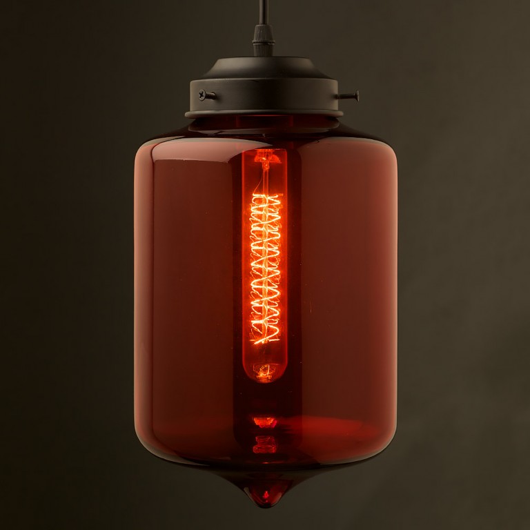 Red colored glass straight edged jar pendant