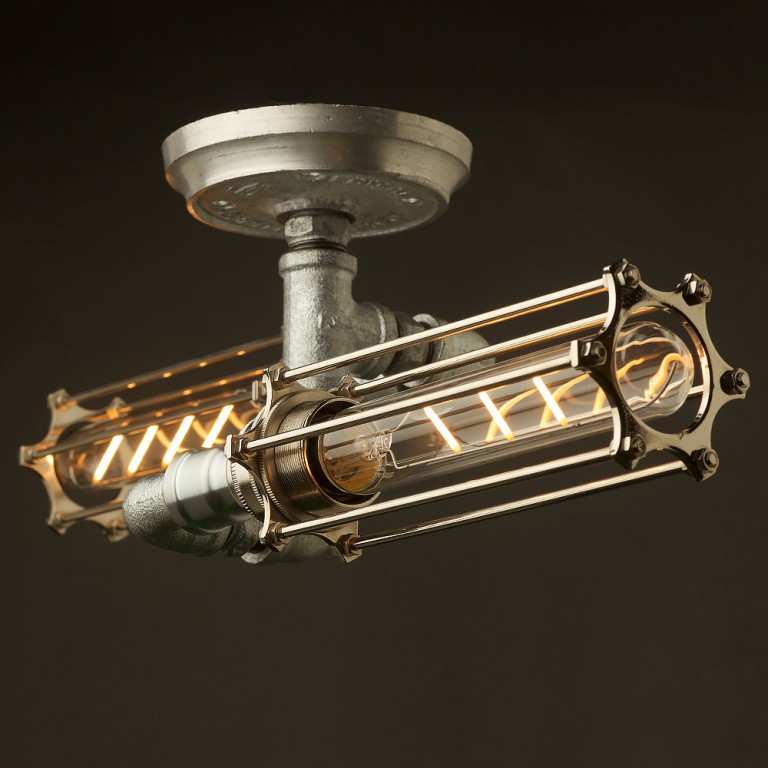 Industrial Galvanised Twin Cage Tube Ceiling Light