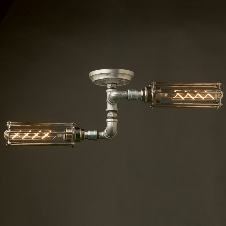 Industrial Galvanised Twin Cage Tube Ceiling Light