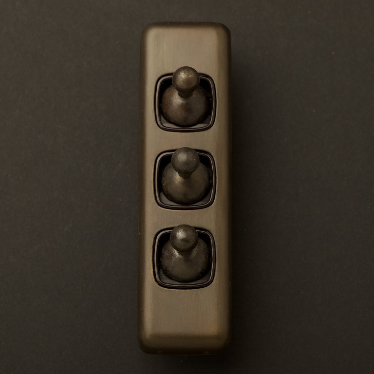 Traditional Antique Brass triple rocker switch