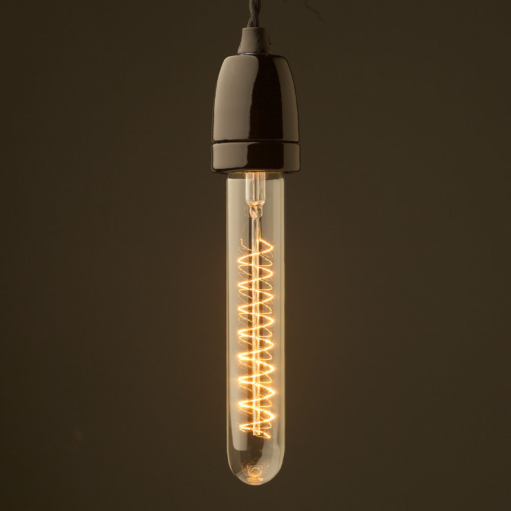 Edison style light bulb and E27 black fine porcelain pendant