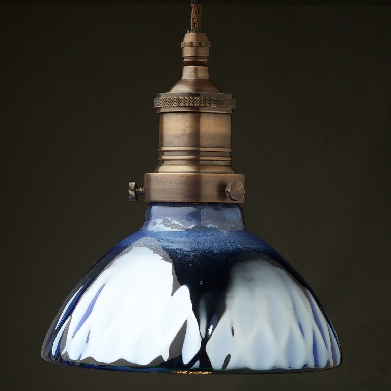 Small Blue Quilted Glass Mercury X-Ray Shade Pendant