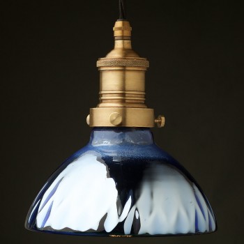 Small Blue Quilted Glass Mercury X-Ray Shade Pendant