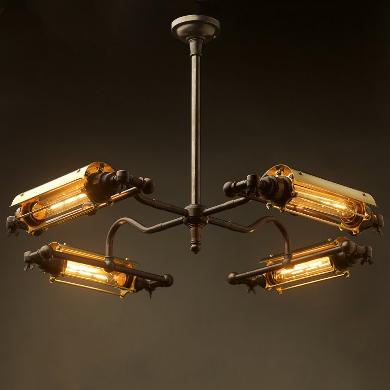 Four Cage Horizontal Tube Bulb Pendant