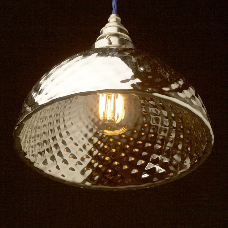 Large Silver Quilted Glass Mercury X-Ray Shade Pendant