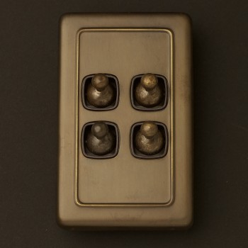 Traditional Antique Brass large plate quad rocker switch