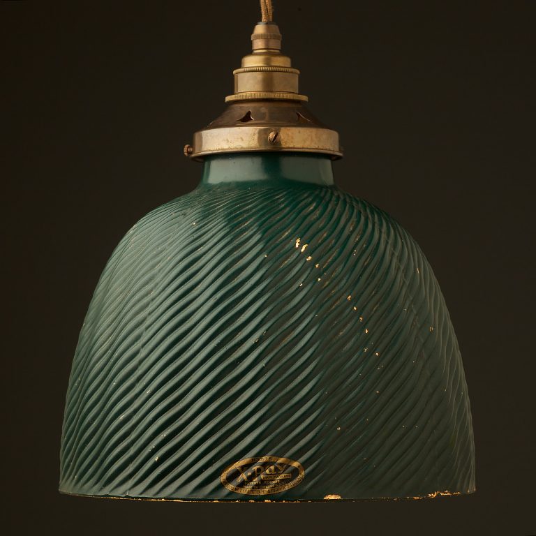 Ribbed glass green domed X-Ray shade pendant