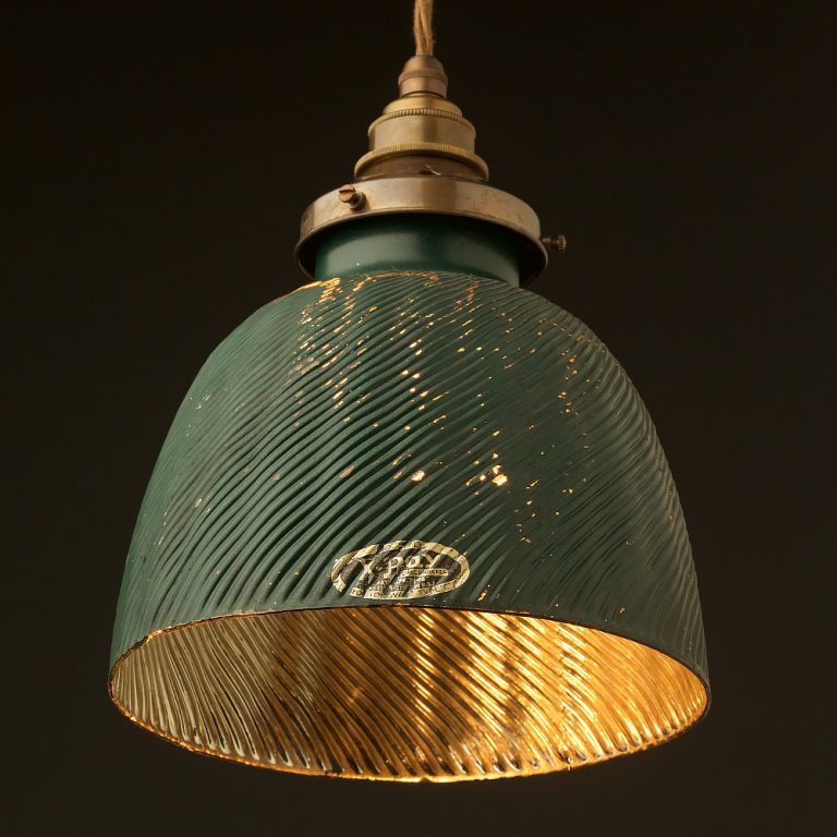 Ribbed glass green small domed X-Ray shade pendant