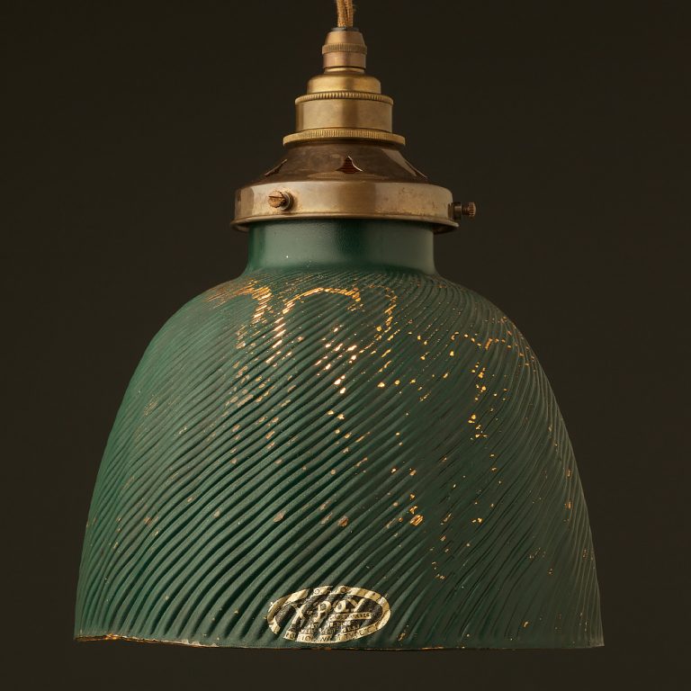 Ribbed glass green small domed X-Ray shade pendant