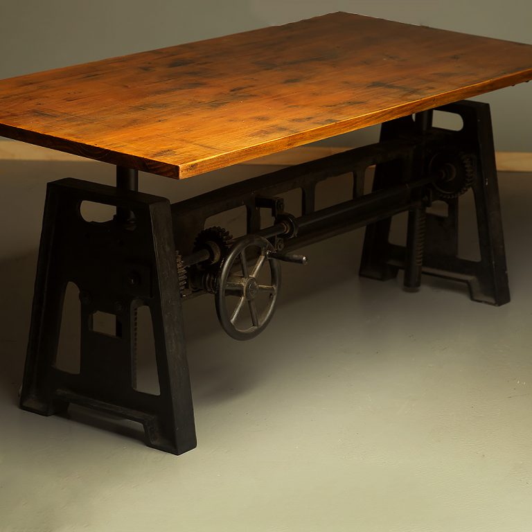Cast iron adjustable height crank table