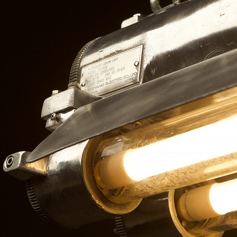 Long Flame proof cast aluminium vintage twin tube light