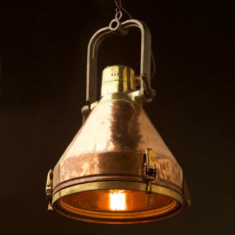 Large Vintage Conical Brass ships deck light - Edison Light Globes Pty Ltd