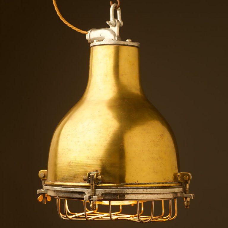 Vintage brass ships enclosed caged pendant - Edison Light Globes Pty Ltd
