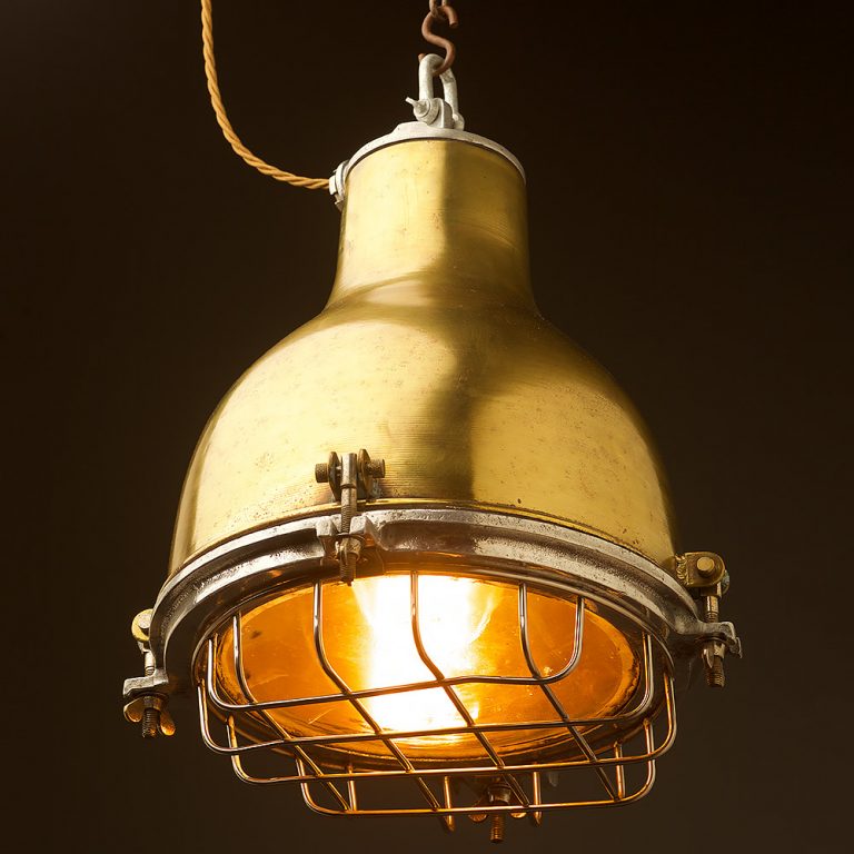 Vintage brass ships enclosed caged pendant - Edison Light Globes Pty Ltd