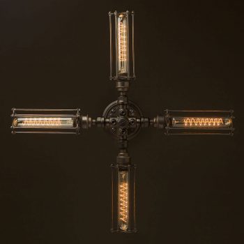 Propeller style 4 bulb pipe hub wall light