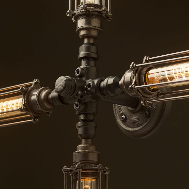 Propeller style 4 bulb pipe hub wall light