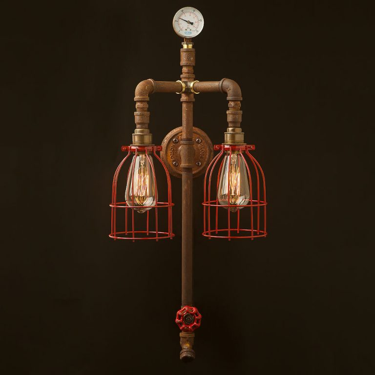 Industrial plumbing pipe twin bulb wall light