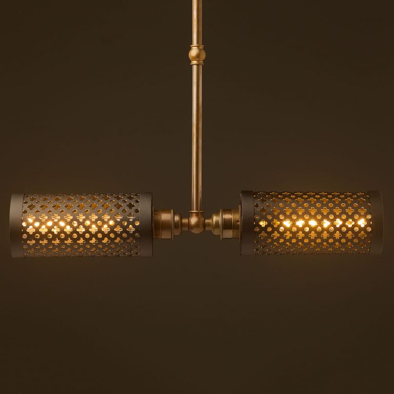 Brass twin horizontal mesh cage ceiling light