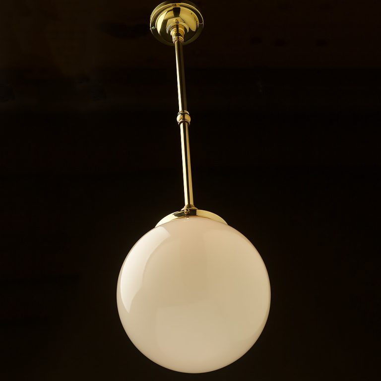 200mm opal glass spherical brass fixed rod light