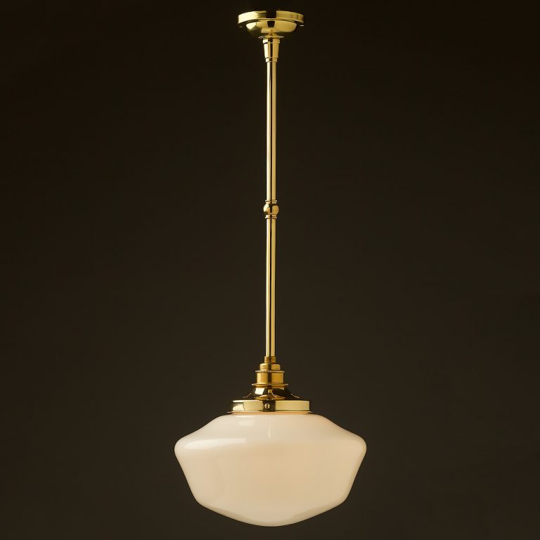 255mm opal glass schoolhouse brass fixed rod light