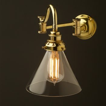 Horizontal bend adjustable solid brass arm wall light