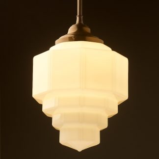 300mm wide Art Deco long opal glass brass fixed rod light