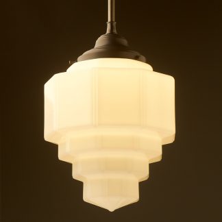 300mm wide Art Deco long opal glass brass fixed rod light