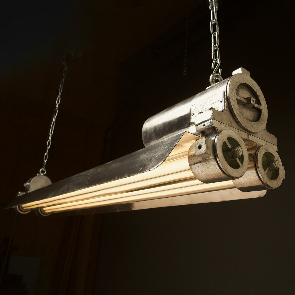 Long Flame proof cast aluminium vintage twin tube light