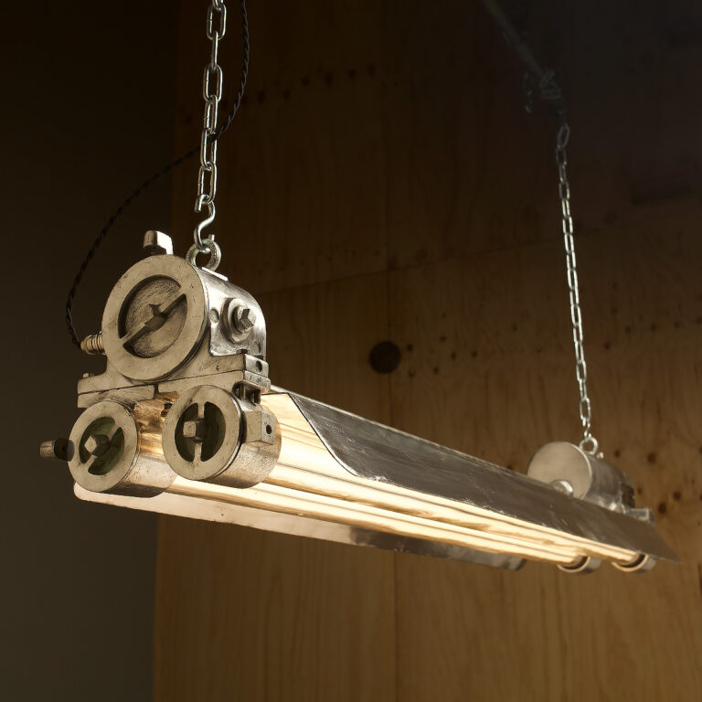 Long Flame proof cast aluminium vintage twin tube light