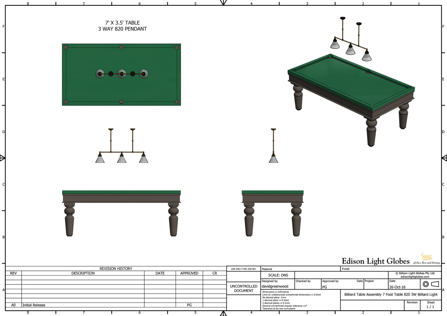 Billiard Table Lighting examples - Edison Light Globes Pty Ltd