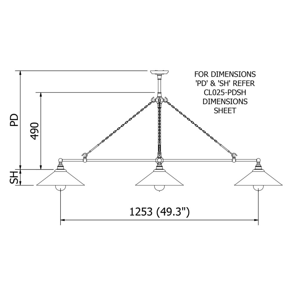 Full Size Billiard Table Light: Vintage Edison Polished Brass