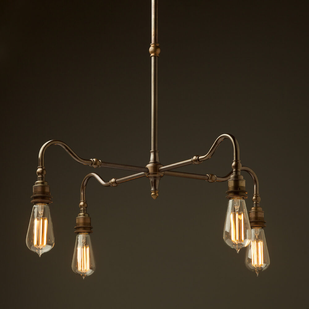Brass Four Bulb E27 Adjustable Shade Light