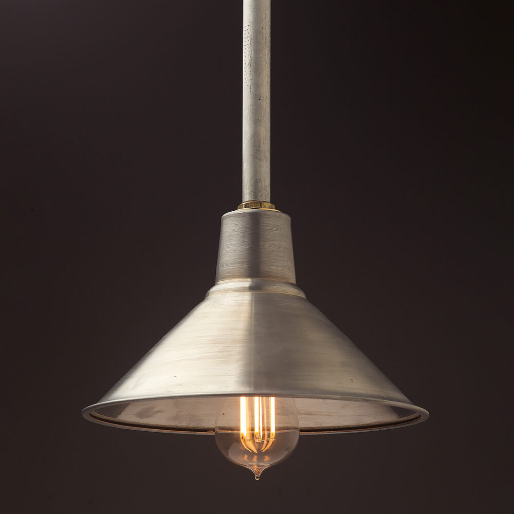 Galvanised plumbing pipe hooded shade pendant