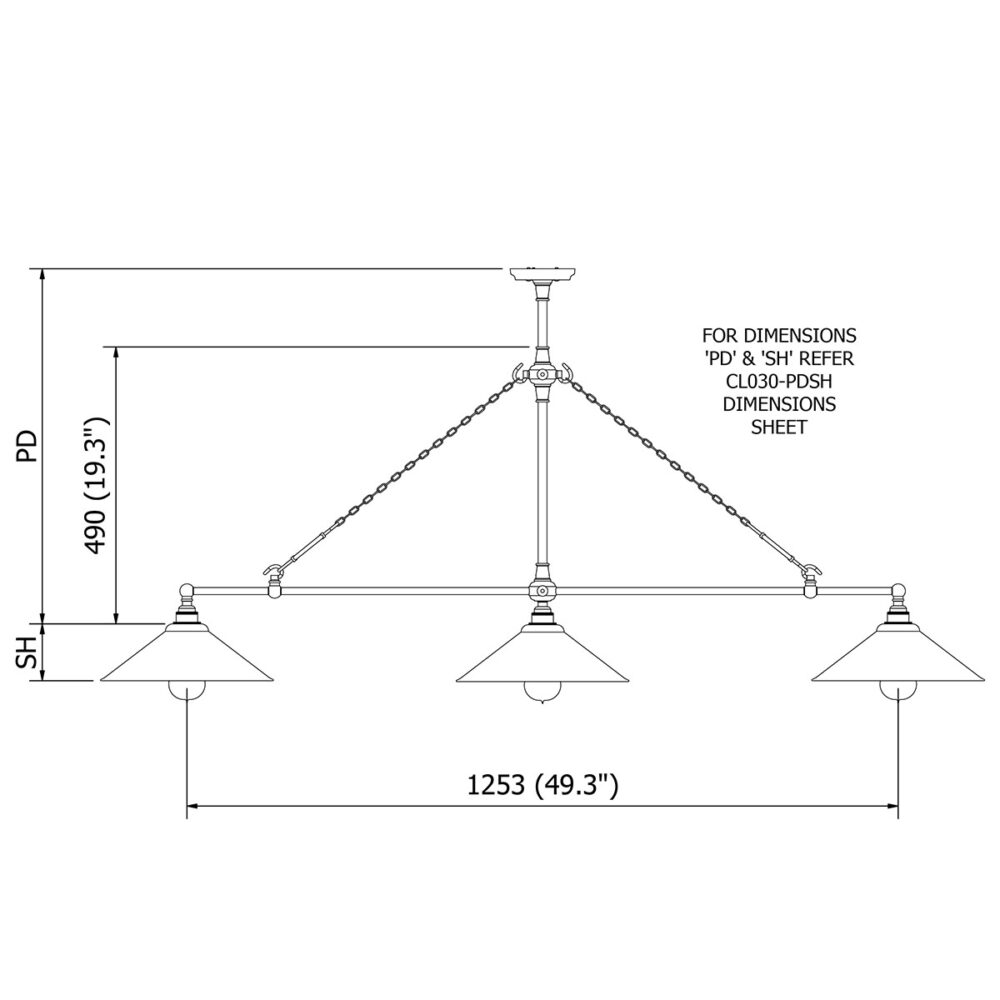 Antique Brass Single Drop Long Billiard Table Light